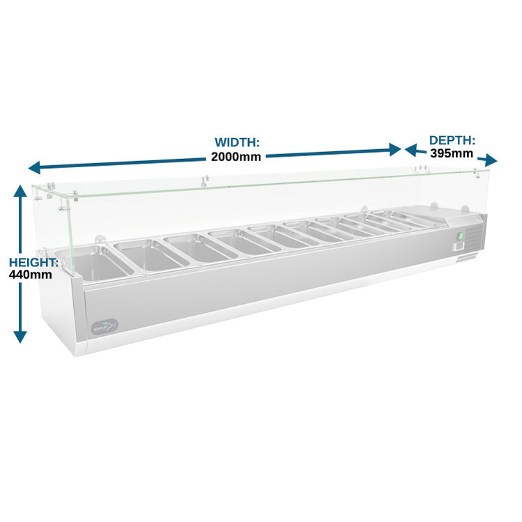 Countertop Prep Refrigerator with Flat Glass - 9x 1/4GN - 2000mm ...
